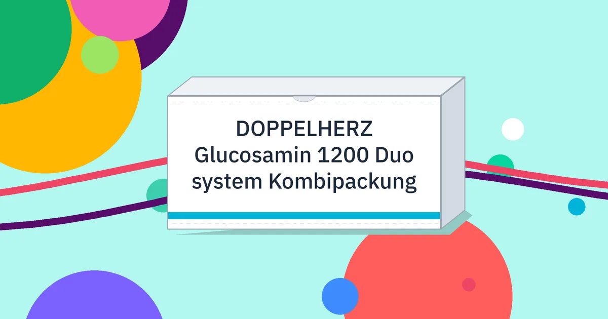 Symbolbild: Packung mit der Aufschrift DOPPELHERZ Glucosamin 1200 Duo system Kombipackung (PZN 17874140) – Verfügbarkeit und Bezug in Apotheken in Frankfurt am Main