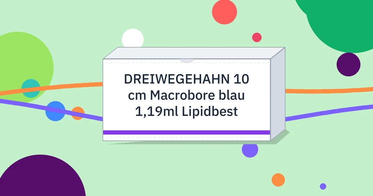 Symbolbild: Packung mit der Aufschrift DREIWEGEHAHN 10 cm Macrobore blau 1,19ml Lipidbest (PZN 18837023) – Verfügbarkeit und Bezug in Apotheken in Frankfurt am Main