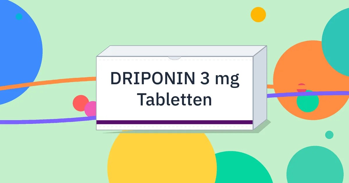 Symbolbild: Packung mit der Aufschrift DRIPONIN 3 mg Tabletten (PZN 18424700) – Verfügbarkeit und Bezug in Apotheken in Frankfurt am Main