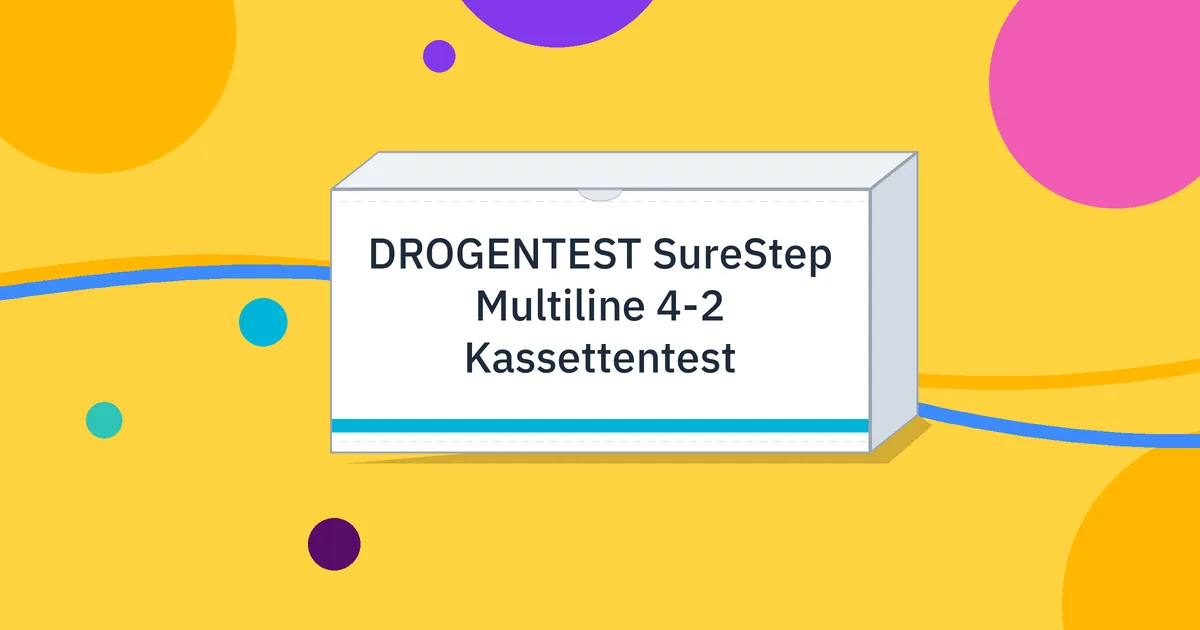 Symbolbild: Packung mit der Aufschrift DROGENTEST SureStep Multiline 4-2 Kassettentest (PZN 16589437) – Verfügbarkeit und Bezug in Apotheken in Frankfurt am Main