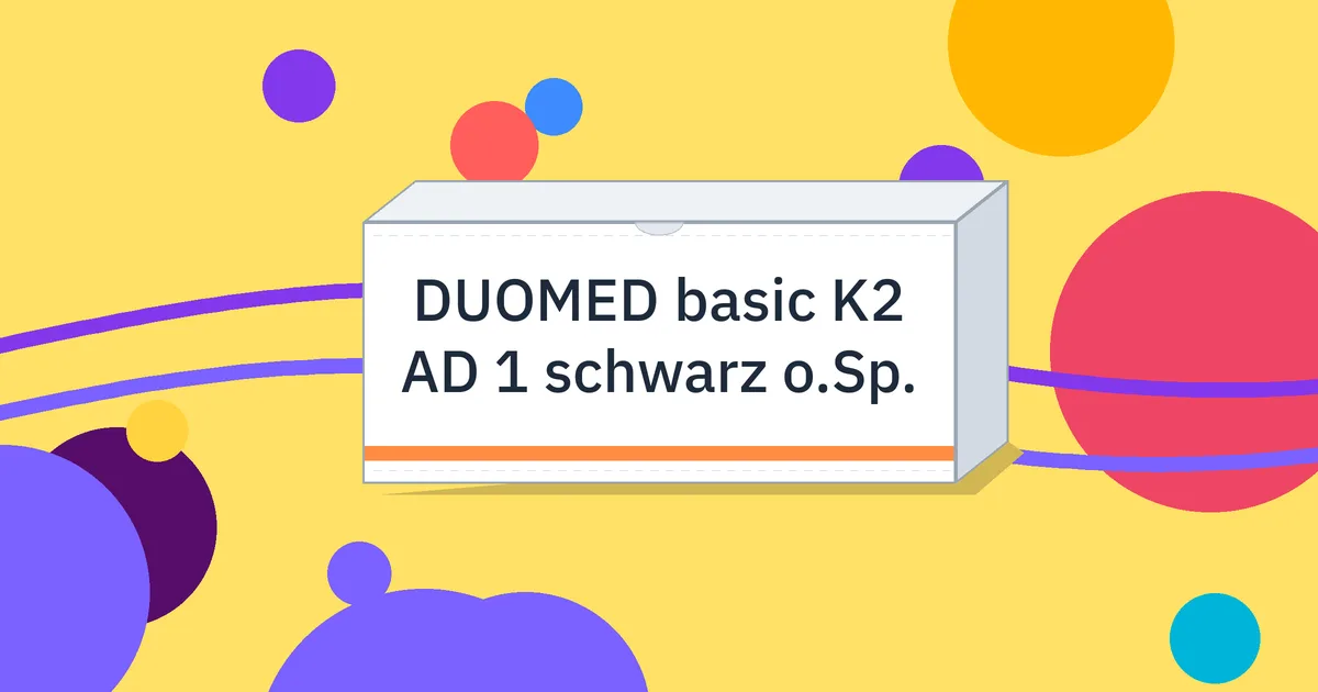 Symbolbild: Packung mit der Aufschrift DUOMED basic K2 AD 1 schwarz o.Sp. (PZN 20906760) – Verfügbarkeit und Bezug in Apotheken in Frankfurt am Main
