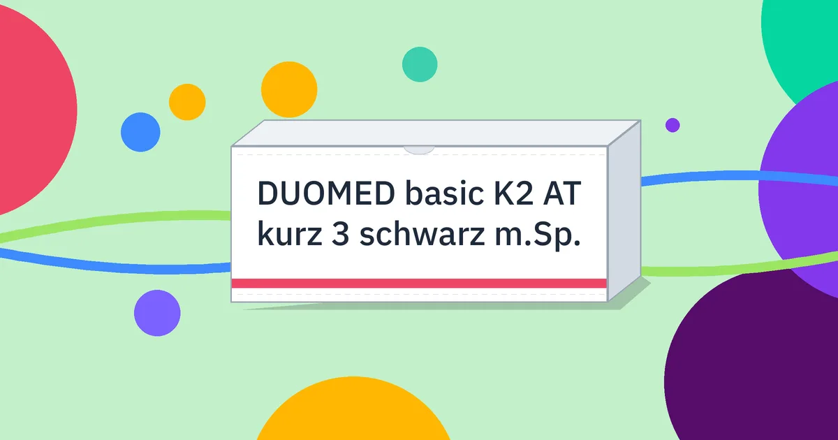 Symbolbild: Packung mit der Aufschrift DUOMED basic K2 AT kurz 3 schwarz m.Sp. (PZN 20906524) – Verfügbarkeit und Bezug in Apotheken in Frankfurt am Main