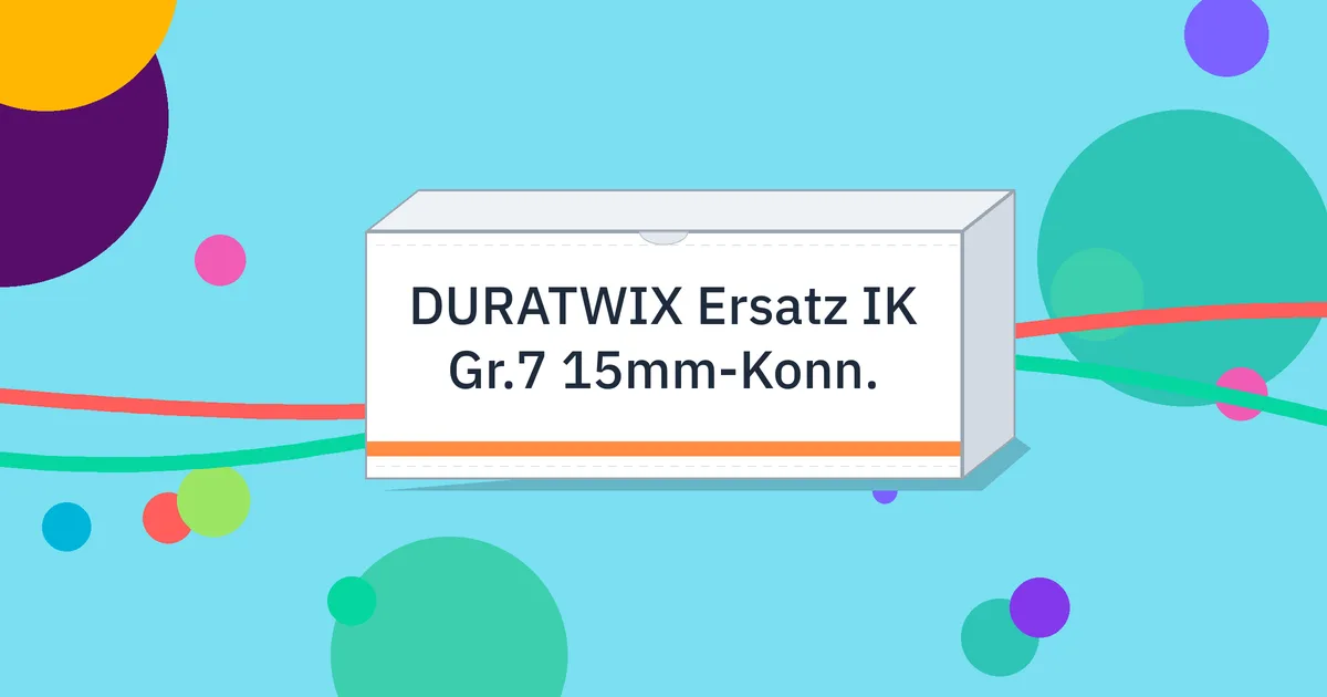 Symbolbild: Packung mit der Aufschrift DURATWIX Ersatz IK Gr.7 15mm-Konn. (PZN 06976400) – Verfügbarkeit und Bezug in Apotheken in Frankfurt am Main