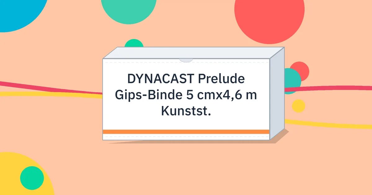 Symbolbild: Packung mit der Aufschrift DYNACAST Prelude Gips-Binde 5 cmx4,6 m Kunstst. (PZN 12776510) – Verfügbarkeit und Bezug in Apotheken in Frankfurt am Main