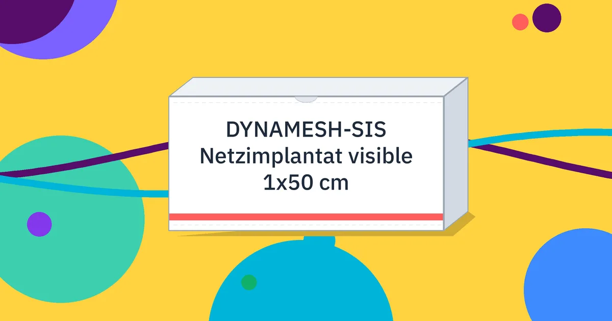 Symbolbild: Packung mit der Aufschrift DYNAMESH-SIS Netzimplantat visible 1x50 cm (PZN 19390015) – Verfügbarkeit und Bezug in Apotheken in Frankfurt am Main
