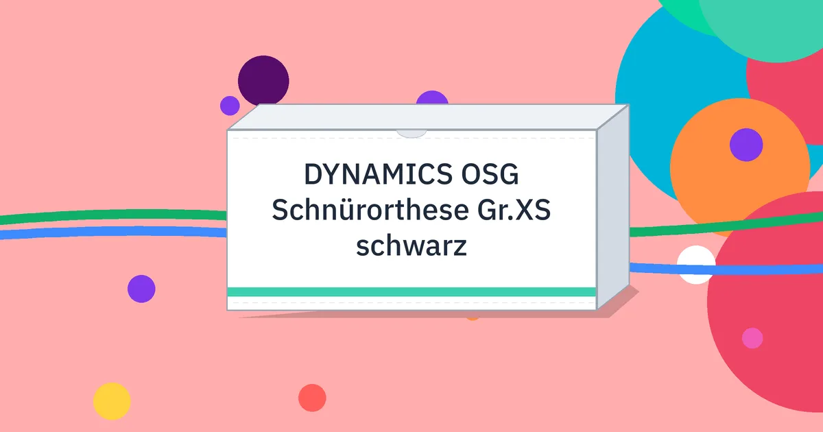 Symbolbild: Packung mit der Aufschrift DYNAMICS OSG Schnürorthese Gr.XS schwarz (PZN 10634680) – Verfügbarkeit und Bezug in Apotheken in Frankfurt am Main