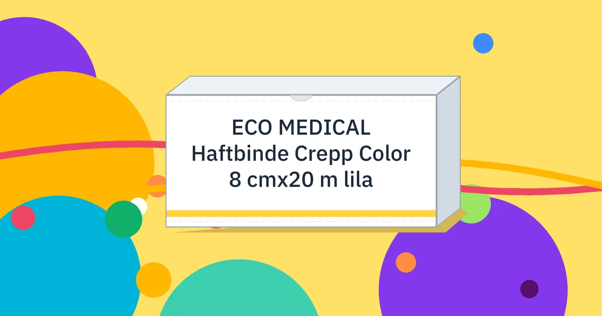 Symbolbild: Packung mit der Aufschrift ECO MEDICAL Haftbinde Crepp Color 8 cmx20 m lila (PZN 00733174) – Verfügbarkeit und Bezug in Apotheken in Frankfurt am Main