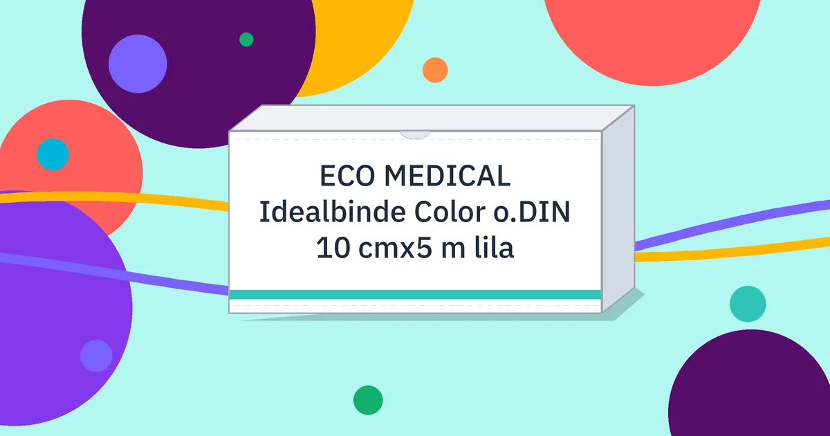 Symbolbild: Packung mit der Aufschrift ECO MEDICAL Idealbinde Color o.DIN 10 cmx5 m lila (PZN 00744404) – Verfügbarkeit und Bezug in Apotheken in Frankfurt am Main