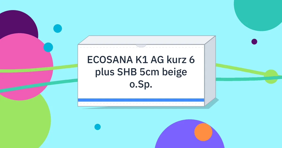 Symbolbild: Packung mit der Aufschrift ECOSANA K1 AG kurz 6 plus SHB 5cm beige o.Sp. (PZN 04730008) – Verfügbarkeit und Bezug in Apotheken in Frankfurt am Main