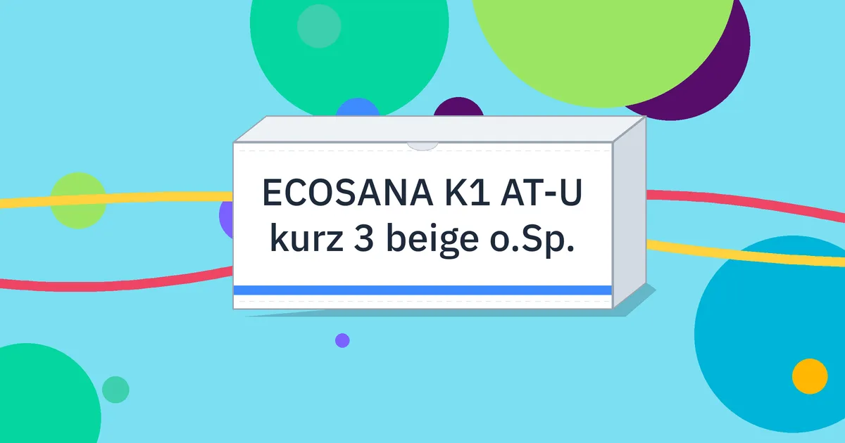 Symbolbild: Packung mit der Aufschrift ECOSANA K1 AT-U kurz 3 beige o.Sp. (PZN 04733797) – Verfügbarkeit und Bezug in Apotheken in Frankfurt am Main
