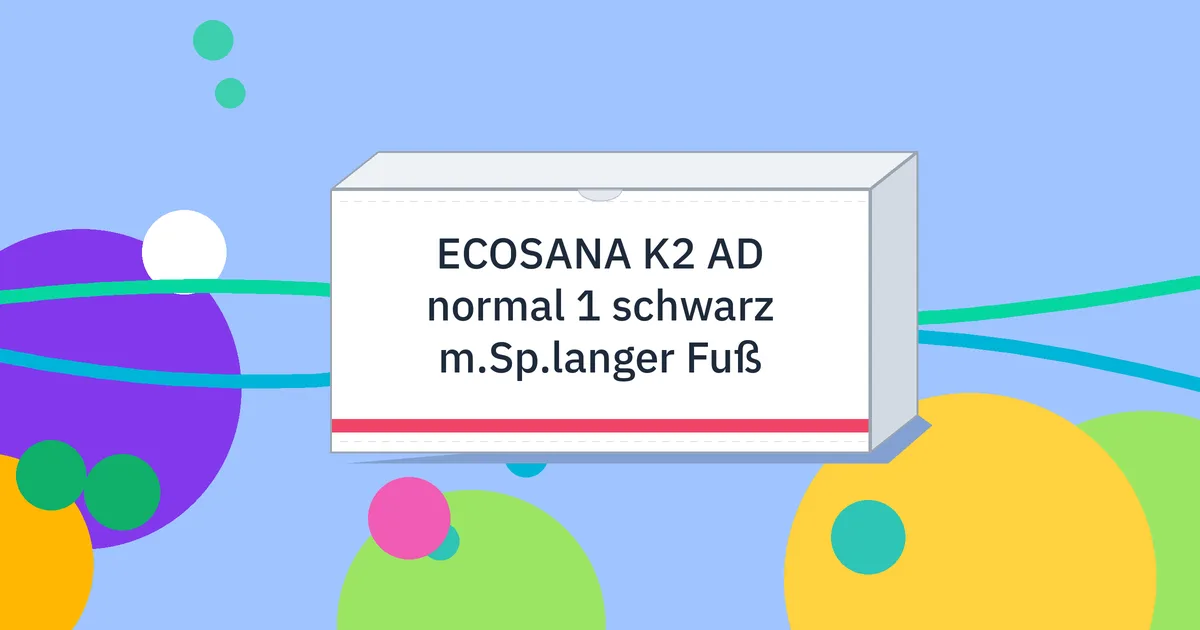 Symbolbild: Packung mit der Aufschrift ECOSANA K2 AD normal 1 schwarz m.Sp.langer Fuß (PZN 10955852) – Verfügbarkeit und Bezug in Apotheken in Frankfurt am Main