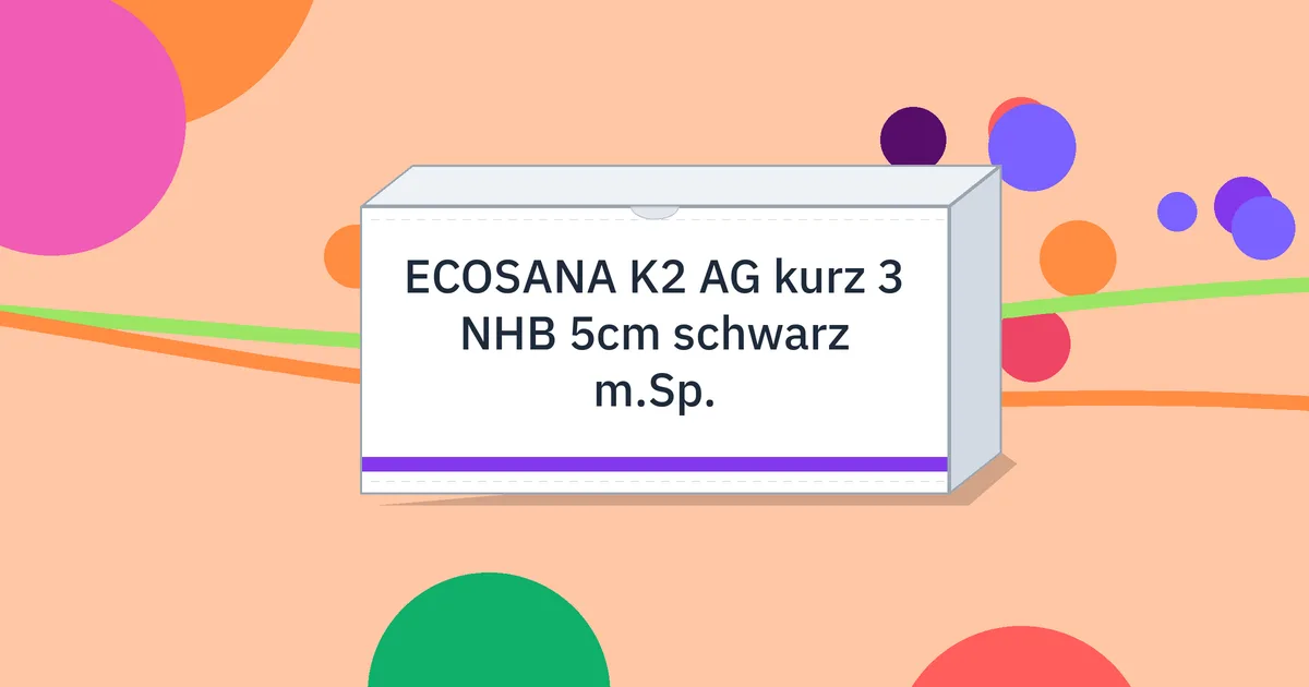 Symbolbild: Packung mit der Aufschrift ECOSANA K2 AG kurz 3 NHB 5cm schwarz m.Sp. (PZN 01408938) – Verfügbarkeit und Bezug in Apotheken in Frankfurt am Main