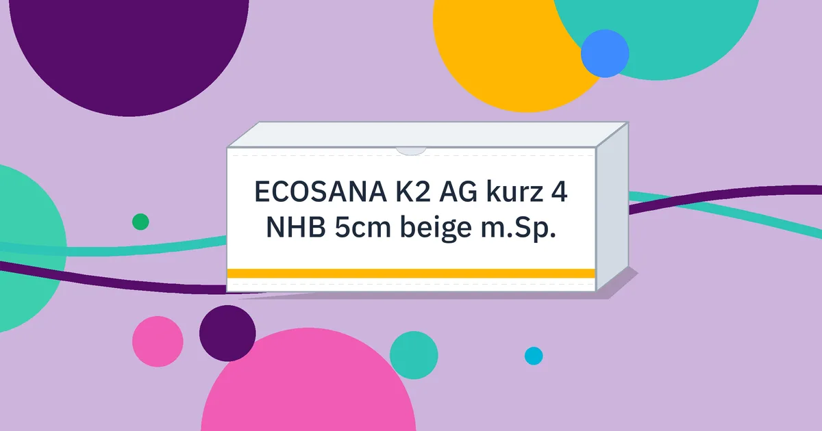 Symbolbild: Packung mit der Aufschrift ECOSANA K2 AG kurz 4 NHB 5cm beige m.Sp. (PZN 01444779) – Verfügbarkeit und Bezug in Apotheken in Frankfurt am Main