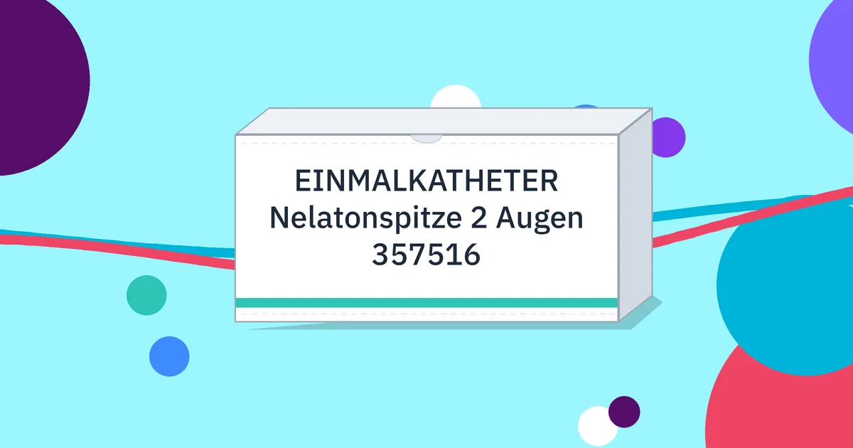 Symbolbild: Packung mit der Aufschrift EINMALKATHETER Nelatonspitze 2 Augen 357516 (PZN 20288606) – Verfügbarkeit und Bezug in Apotheken in Frankfurt am Main
