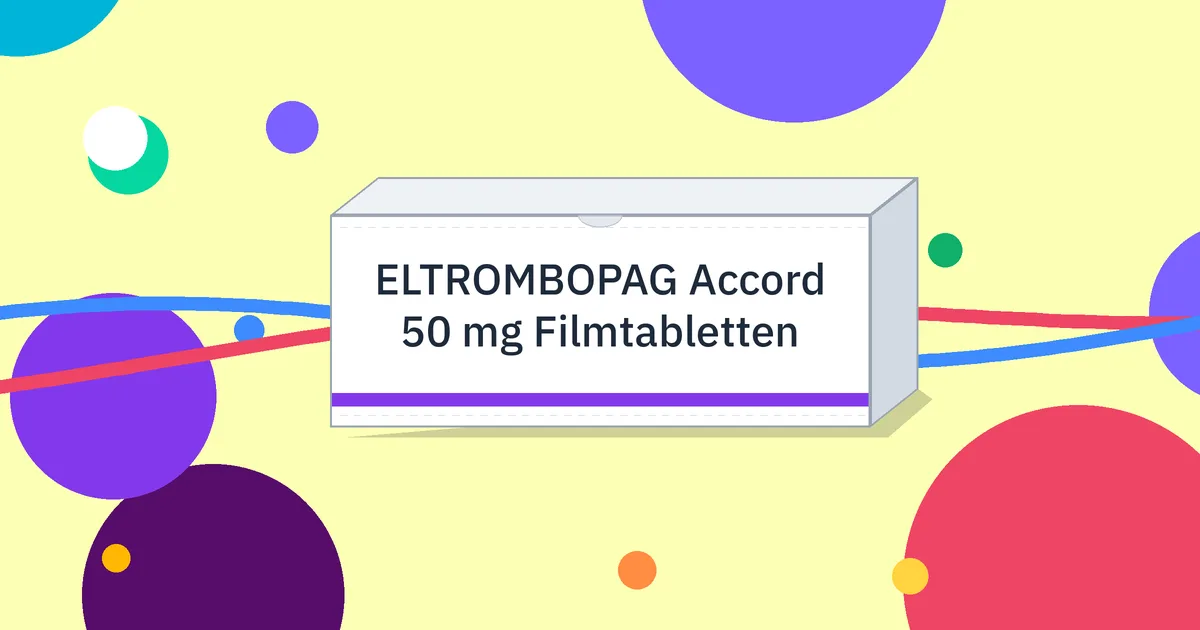 Symbolbild: Packung mit der Aufschrift ELTROMBOPAG Accord 50 mg Filmtabletten (PZN 19662614) – Verfügbarkeit und Bezug in Apotheken in Frankfurt am Main