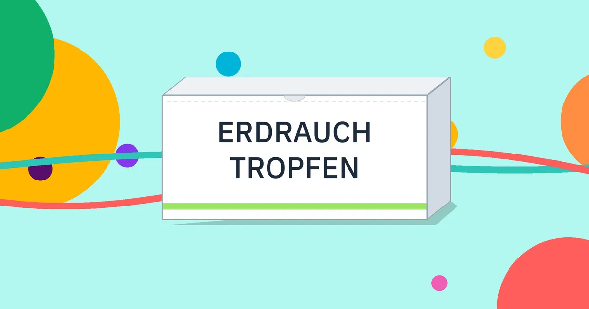 Symbolbild: Packung mit der Aufschrift ERDRAUCH TROPFEN (PZN 14281801) – Verfügbarkeit und Bezug in Apotheken in Frankfurt am Main