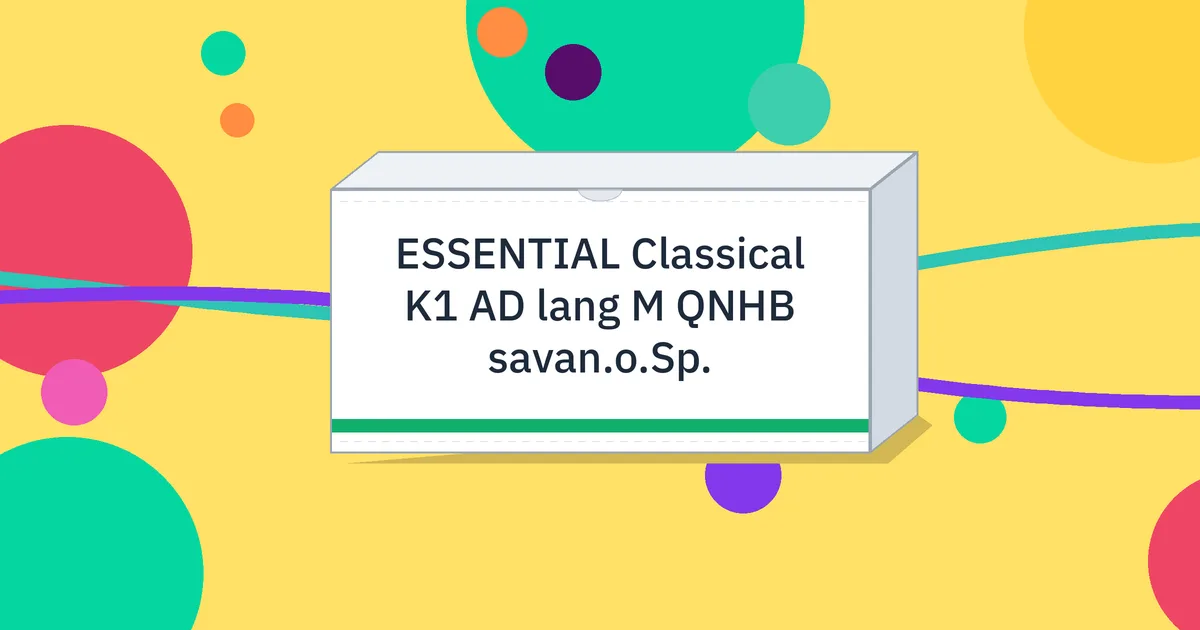 Symbolbild: Packung mit der Aufschrift ESSENTIAL Classical K1 AD lang M QNHB savan.o.Sp. (PZN 18866556) – Verfügbarkeit und Bezug in Apotheken in Frankfurt am Main