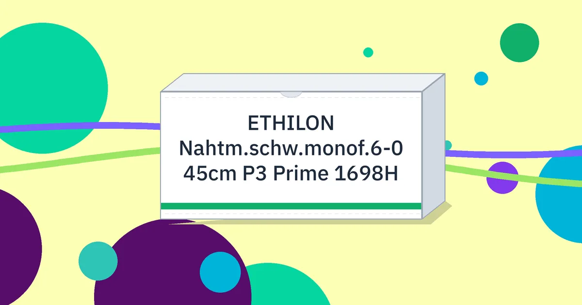 Symbolbild: Packung mit der Aufschrift ETHILON Nahtm.schw.monof.6-0 45cm P3 Prime 1698H (PZN 16777647) – Verfügbarkeit und Bezug in Apotheken in Frankfurt am Main