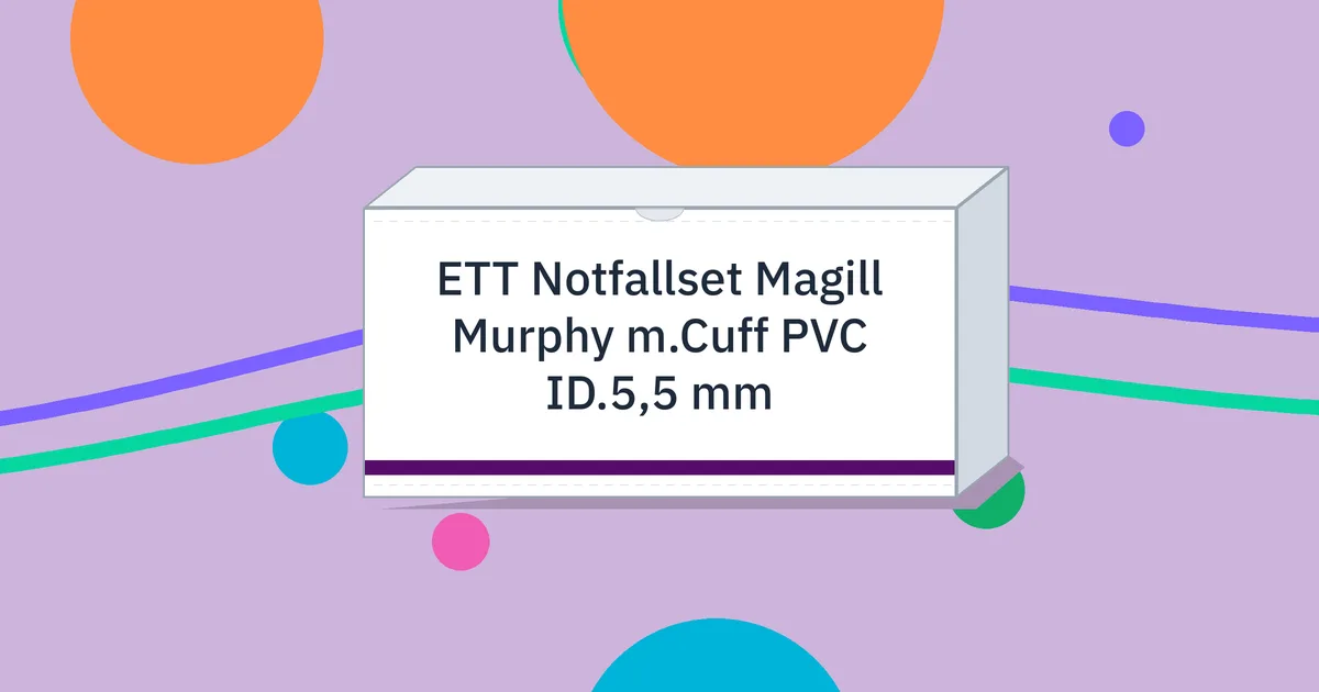Symbolbild: Packung mit der Aufschrift ETT Notfallset Magill Murphy m.Cuff PVC ID.5,5 mm (PZN 19120853) – Verfügbarkeit und Bezug in Apotheken in Frankfurt am Main