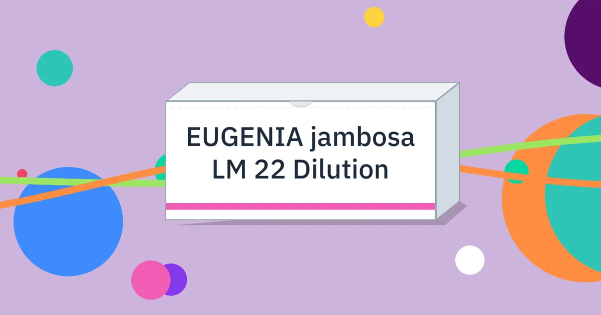 Symbolbild: Packung mit der Aufschrift EUGENIA jambosa LM 22 Dilution (PZN 13481047) – Verfügbarkeit und Bezug in Apotheken in Frankfurt am Main