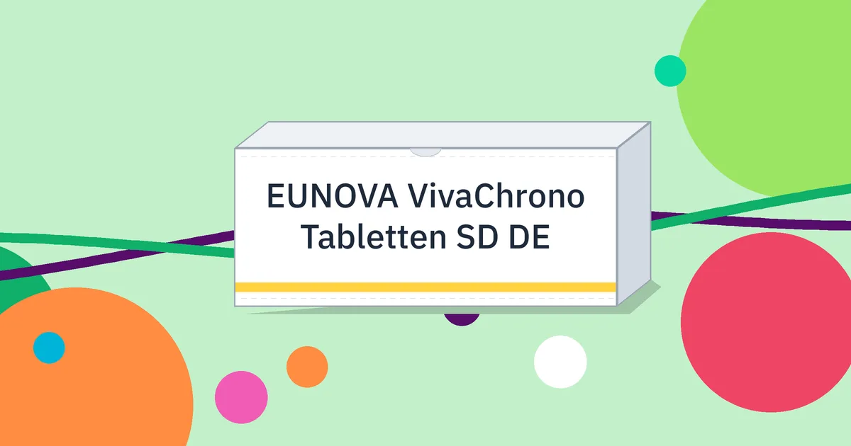 Symbolbild: Packung mit der Aufschrift EUNOVA VivaChrono Tabletten SD DE (PZN 18442879) – Verfügbarkeit und Bezug in Apotheken in Frankfurt am Main