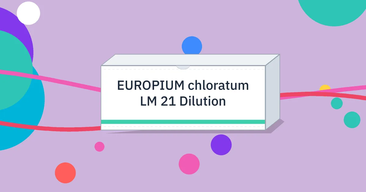 Symbolbild: Packung mit der Aufschrift EUROPIUM chloratum LM 21 Dilution (PZN 13484258) – Verfügbarkeit und Bezug in Apotheken in Frankfurt am Main