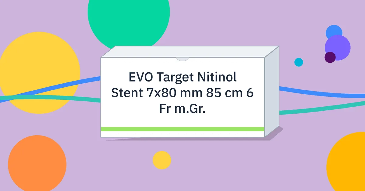 Symbolbild: Packung mit der Aufschrift EVO Target Nitinol Stent 7x80 mm 85 cm 6 Fr m.Gr. (PZN 00100931) – Verfügbarkeit und Bezug in Apotheken in Frankfurt am Main
