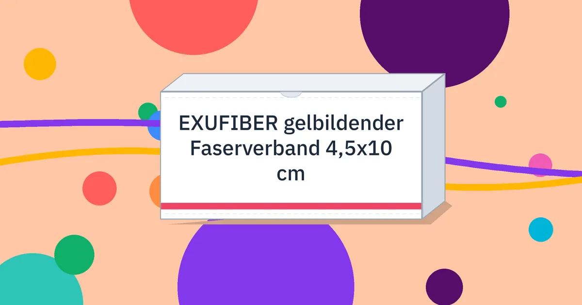 Symbolbild: Packung mit der Aufschrift EXUFIBER gelbildender Faserverband 4,5x10 cm (PZN 11147315) – Verfügbarkeit und Bezug in Apotheken in Frankfurt am Main