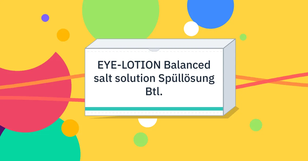 Symbolbild: Packung mit der Aufschrift EYE-LOTION Balanced salt solution Spüllösung Btl. (PZN 13864044) – Verfügbarkeit und Bezug in Apotheken in Frankfurt am Main