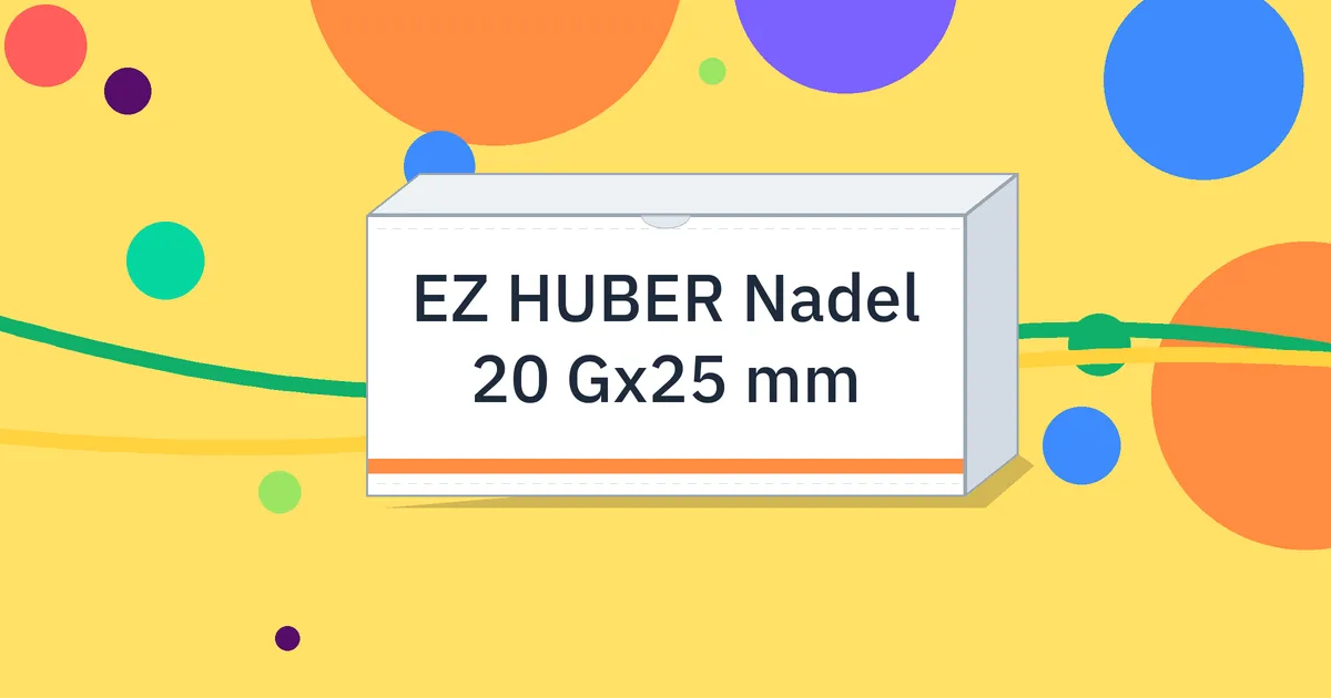 Symbolbild: Packung mit der Aufschrift EZ HUBER Nadel 20 Gx25 mm (PZN 09042572) – Verfügbarkeit und Bezug in Apotheken in Frankfurt am Main