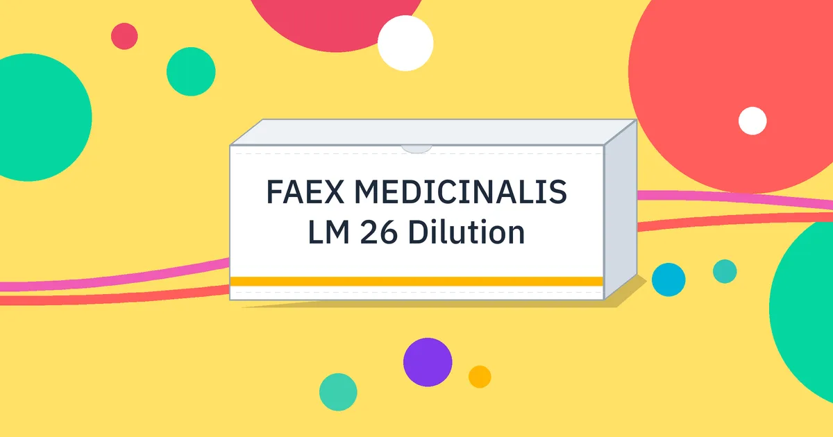 Symbolbild: Packung mit der Aufschrift FAEX MEDICINALIS LM 26 Dilution (PZN 13486197) – Verfügbarkeit und Bezug in Apotheken in Frankfurt am Main