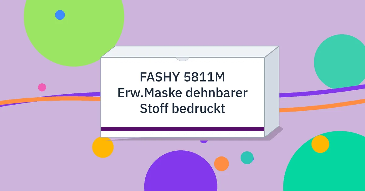Symbolbild: Packung mit der Aufschrift FASHY 5811M Erw.Maske dehnbarer Stoff bedruckt (PZN 16824772) – Verfügbarkeit und Bezug in Apotheken in Frankfurt am Main