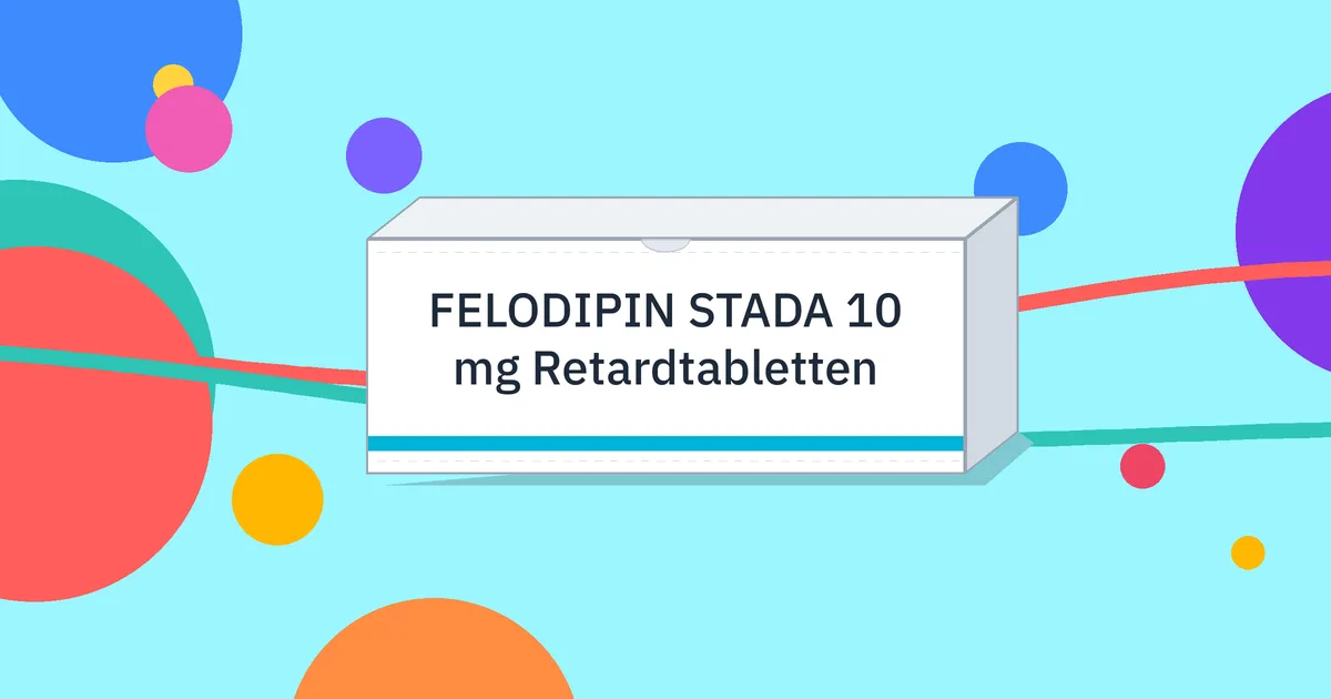 Symbolbild: Packung mit der Aufschrift FELODIPIN STADA 10 mg Retardtabletten (PZN 01434120) – Verfügbarkeit und Bezug in Apotheken in Frankfurt am Main