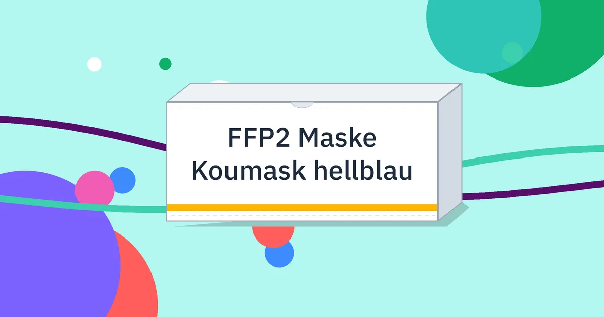Symbolbild: Packung mit der Aufschrift FFP2 Maske Koumask hellblau (PZN 18435879) – Verfügbarkeit und Bezug in Apotheken in Frankfurt am Main