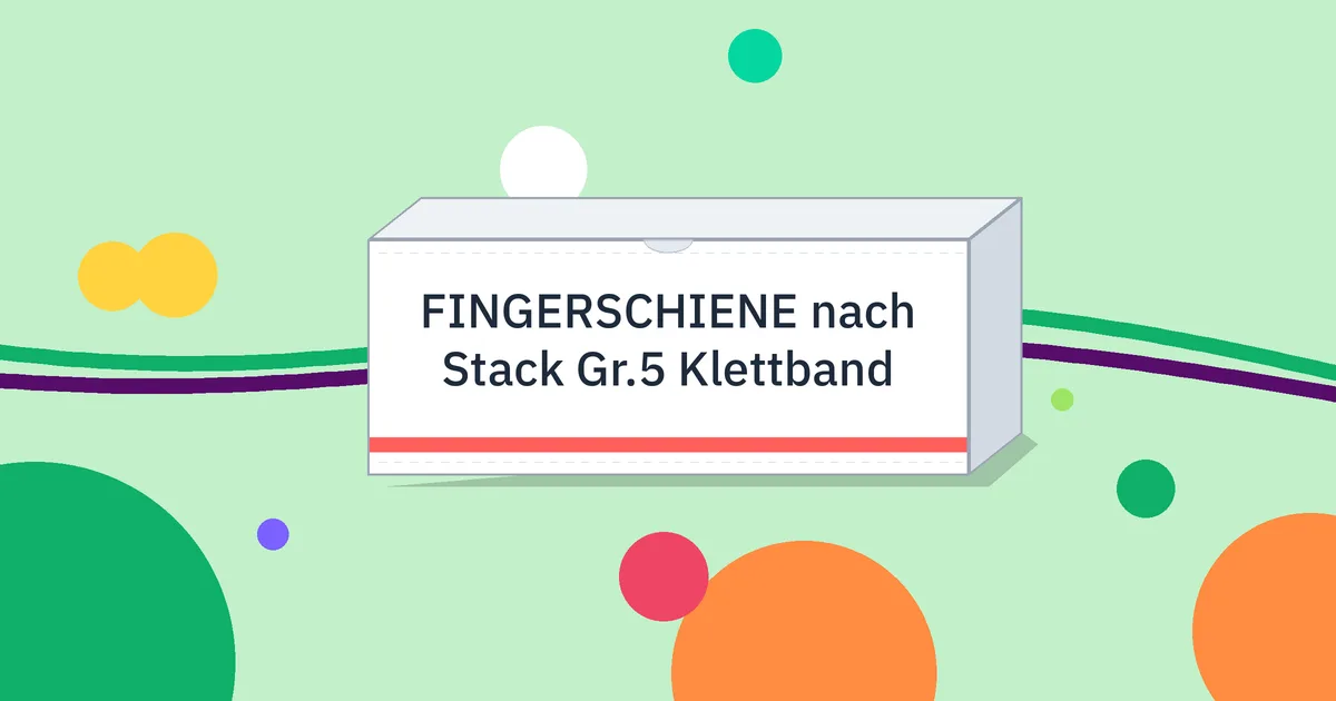 Symbolbild: Packung mit der Aufschrift FINGERSCHIENE nach Stack Gr.5 Klettband (PZN 02178624) – Verfügbarkeit und Bezug in Apotheken in Frankfurt am Main