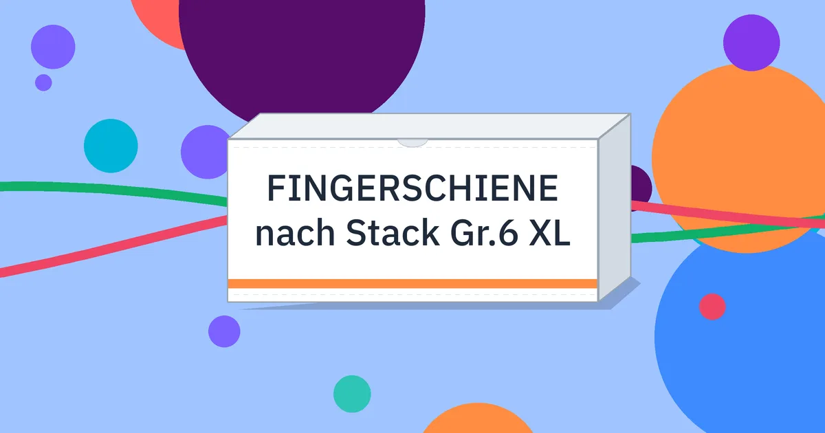 Symbolbild: Packung mit der Aufschrift FINGERSCHIENE nach Stack Gr.6 XL (PZN 07145701) – Verfügbarkeit und Bezug in Apotheken in Frankfurt am Main