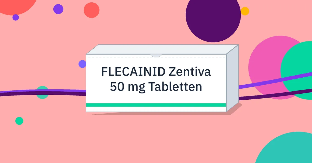 Symbolbild: Packung mit der Aufschrift FLECAINID Zentiva 50 mg Tabletten (PZN 19179823) – Verfügbarkeit und Bezug in Apotheken in Frankfurt am Main