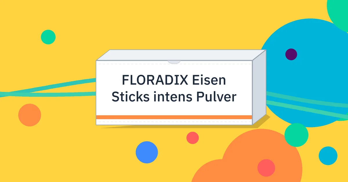 Symbolbild: Packung mit der Aufschrift FLORADIX Eisen Sticks intens Pulver (PZN 20398499) – Verfügbarkeit und Bezug in Apotheken in Frankfurt am Main