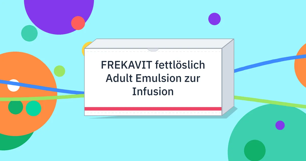 Symbolbild: Packung mit der Aufschrift FREKAVIT fettlöslich Adult Emulsion zur Infusion (PZN 19635706) – Verfügbarkeit und Bezug in Apotheken in Frankfurt am Main