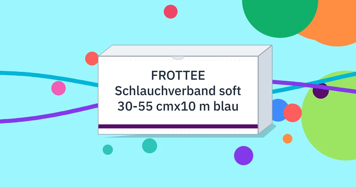 Symbolbild: Packung mit der Aufschrift FROTTEE Schlauchverband soft 30-55 cmx10 m blau (PZN 16149951) – Verfügbarkeit und Bezug in Apotheken in Frankfurt am Main