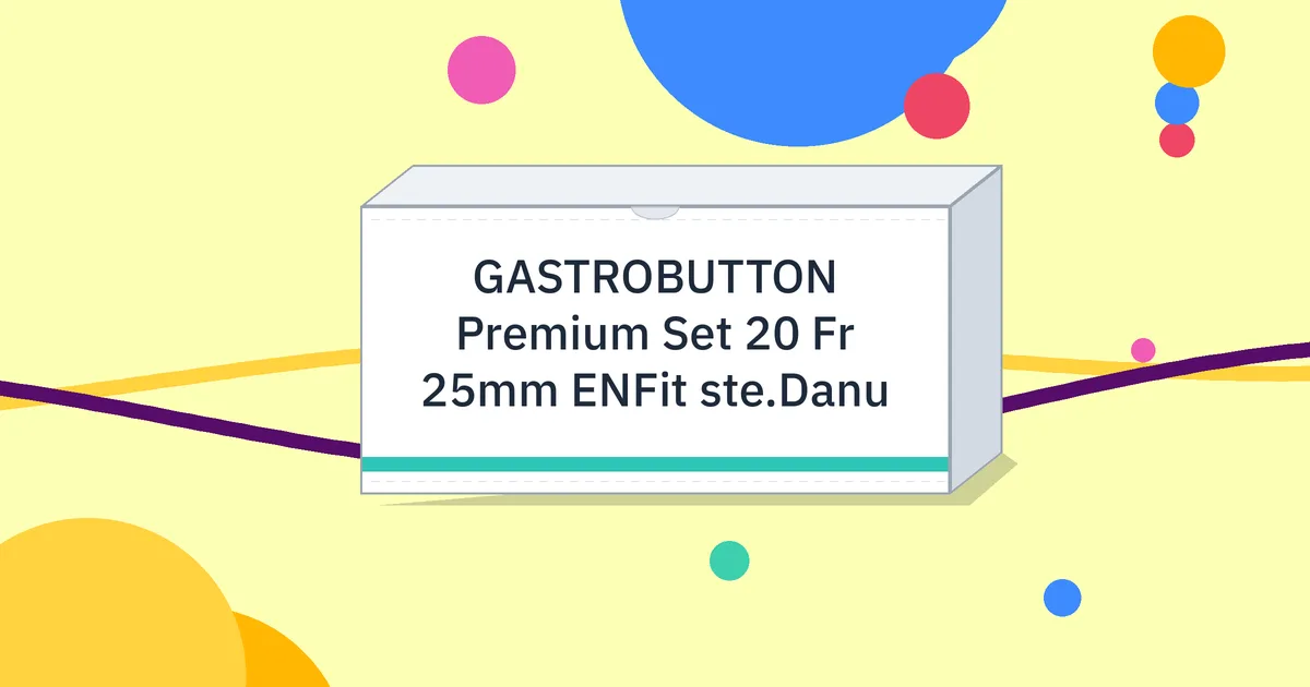 Symbolbild: Packung mit der Aufschrift GASTROBUTTON Premium Set 20 Fr 25mm ENFit ste.Danu (PZN 16883964) – Verfügbarkeit und Bezug in Apotheken in Frankfurt am Main