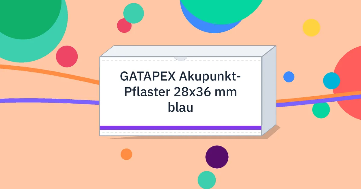 Symbolbild: Packung mit der Aufschrift GATAPEX Akupunkt-Pflaster 28x36 mm blau (PZN 10144183) – Verfügbarkeit und Bezug in Apotheken in Frankfurt am Main