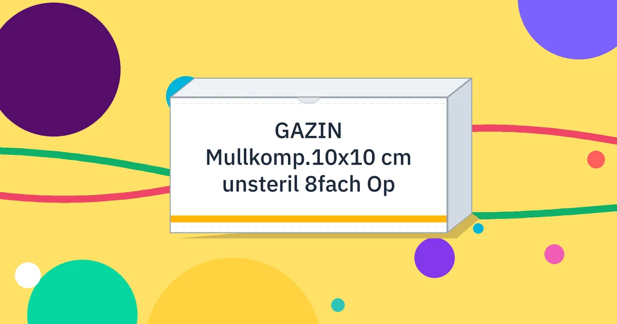 Symbolbild: Packung mit der Aufschrift GAZIN Mullkomp.10x10 cm unsteril 8fach Op (PZN 19688648) – Verfügbarkeit und Bezug in Apotheken in Frankfurt am Main