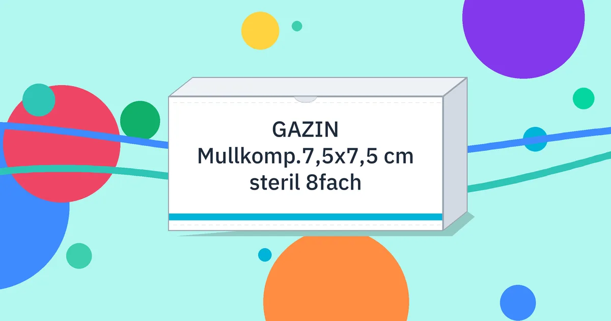 Symbolbild: Packung mit der Aufschrift GAZIN Mullkomp.7,5x7,5 cm steril 8fach (PZN 03449019) – Verfügbarkeit und Bezug in Apotheken in Frankfurt am Main