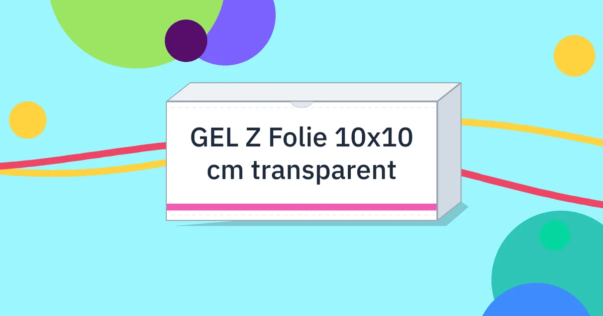 Symbolbild: Packung mit der Aufschrift GEL Z Folie 10x10 cm transparent (PZN 11078956) – Verfügbarkeit und Bezug in Apotheken in Frankfurt am Main