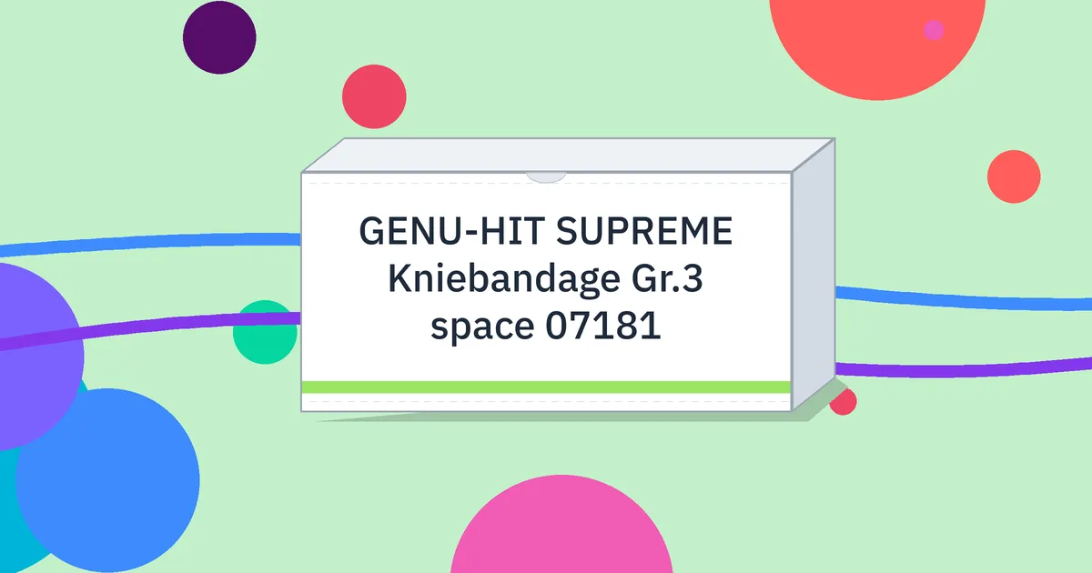 Symbolbild: Packung mit der Aufschrift GENU-HIT SUPREME Kniebandage Gr.3 space 07181 (PZN 20095712) – Verfügbarkeit und Bezug in Apotheken in Frankfurt am Main