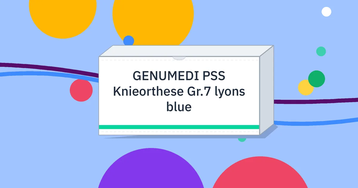 Symbolbild: Packung mit der Aufschrift GENUMEDI PSS Knieorthese Gr.7 lyons blue (PZN 18050777) – Verfügbarkeit und Bezug in Apotheken in Frankfurt am Main