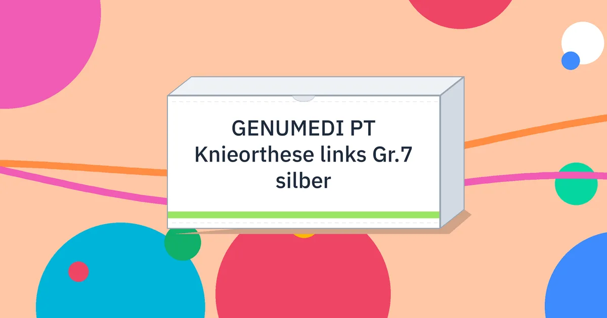Symbolbild: Packung mit der Aufschrift GENUMEDI PT Knieorthese links Gr.7 silber (PZN 03648836) – Verfügbarkeit und Bezug in Apotheken in Frankfurt am Main