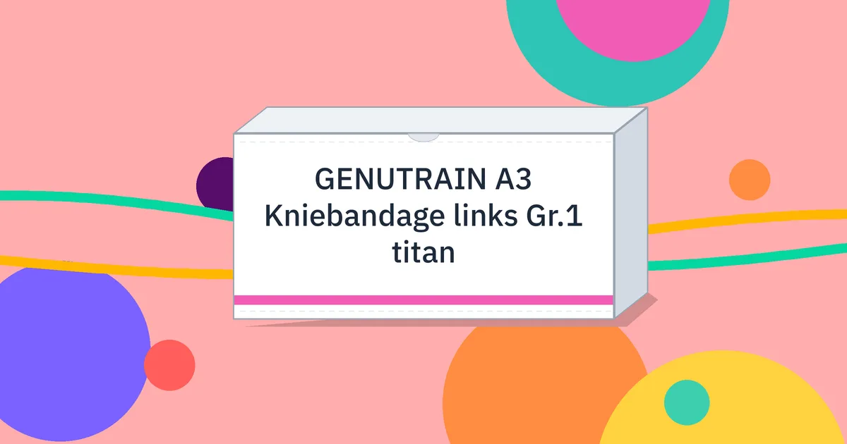 Symbolbild: Packung mit der Aufschrift GENUTRAIN A3 Kniebandage links Gr.1 titan (PZN 01071835) – Verfügbarkeit und Bezug in Apotheken in Frankfurt am Main