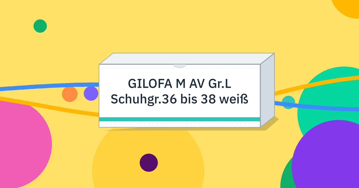 Symbolbild: Packung mit der Aufschrift GILOFA M AV Gr.L Schuhgr.36 bis 38 weiß (PZN 16726472) – Verfügbarkeit und Bezug in Apotheken in Frankfurt am Main